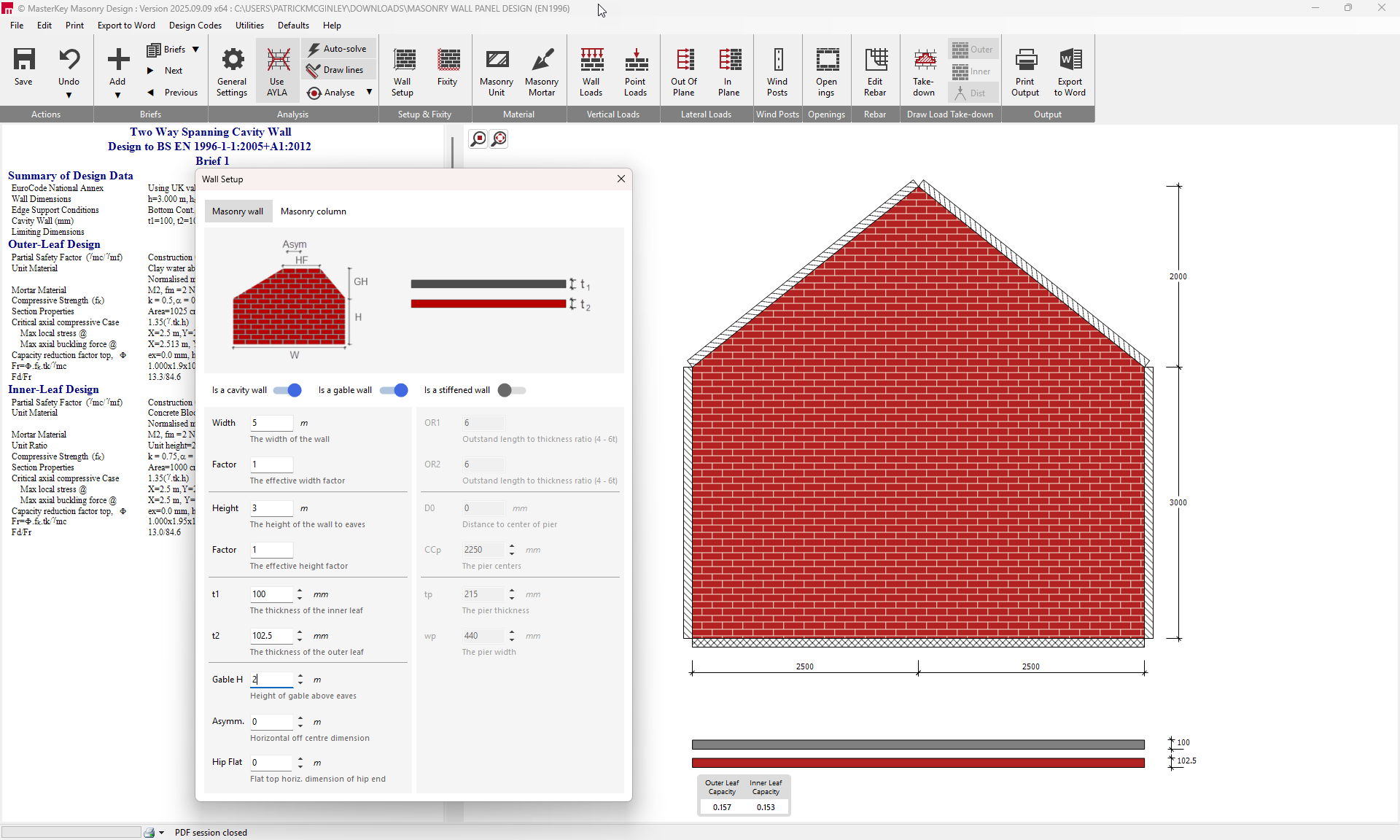 Masonry Wall Panel Design (EN1996) | MasterSeries Help