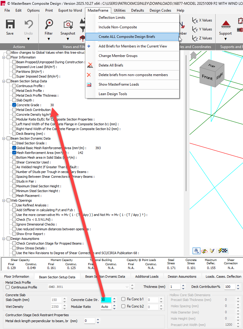 Understanding Non-Composite Results in Composite Beam Design | MasterSeries Help
